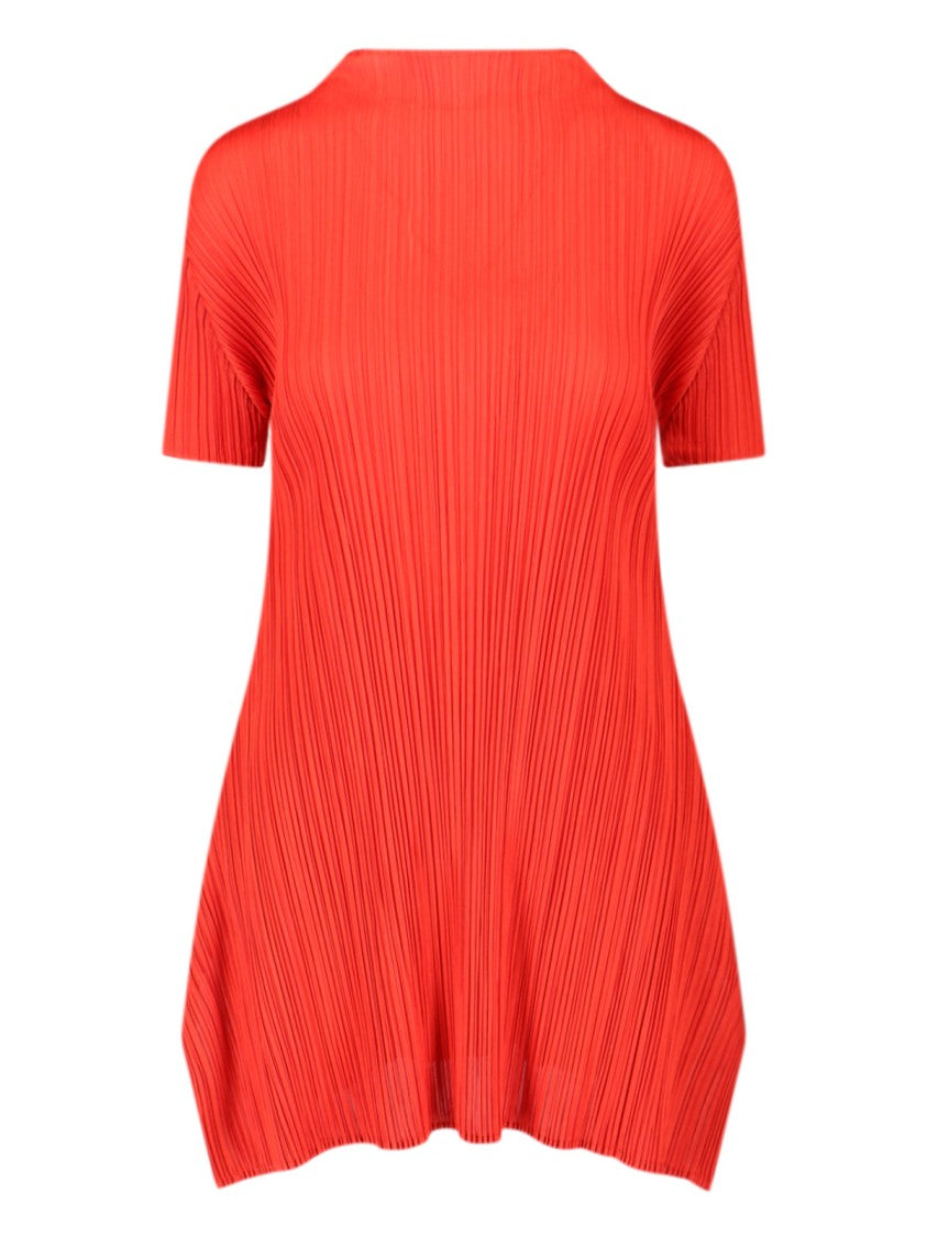 Pleats Please Flowing Red Dress With Vertical Pleats